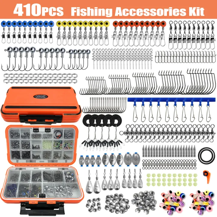 170-410pcs Professional Fishing Kit with Tackle Box, Hooks Sinkers ...