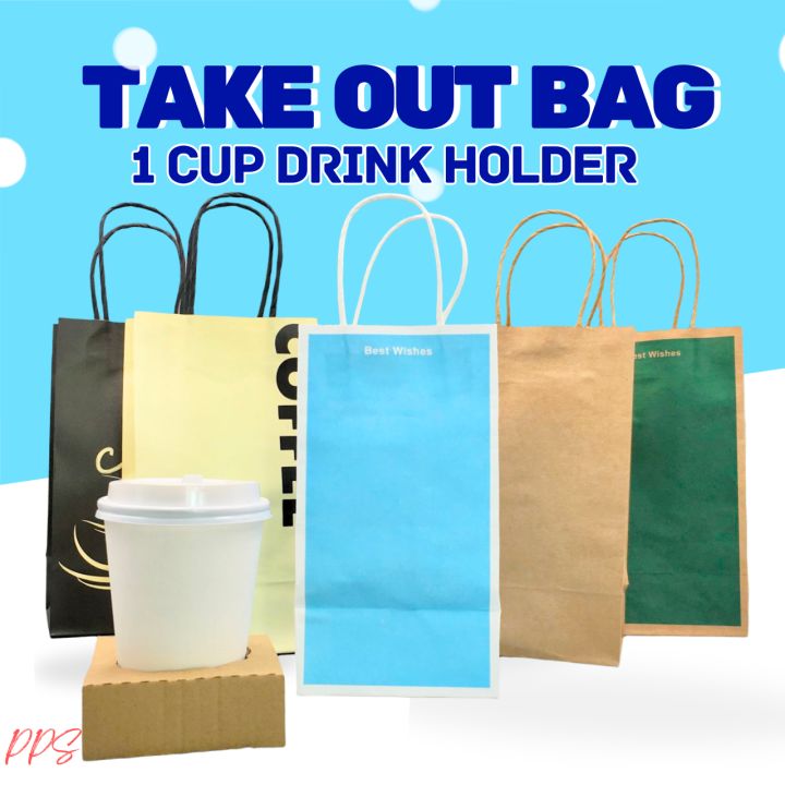Take Out Paper Bag for 1pc Drink Coffee Cup Holder Kraft Single Bag ...