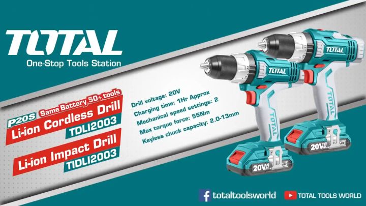 Total รุ่น TIDLI20031 สว่านกระแทก 1/2 นิ้ว แบตเตอรี่ ไร้สาย 20 โวลท์ ...