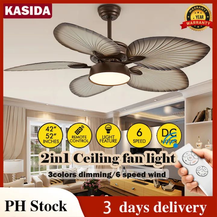 KASIDA New retro 52inch ceiling fan with light modern 3 colors dimming ...