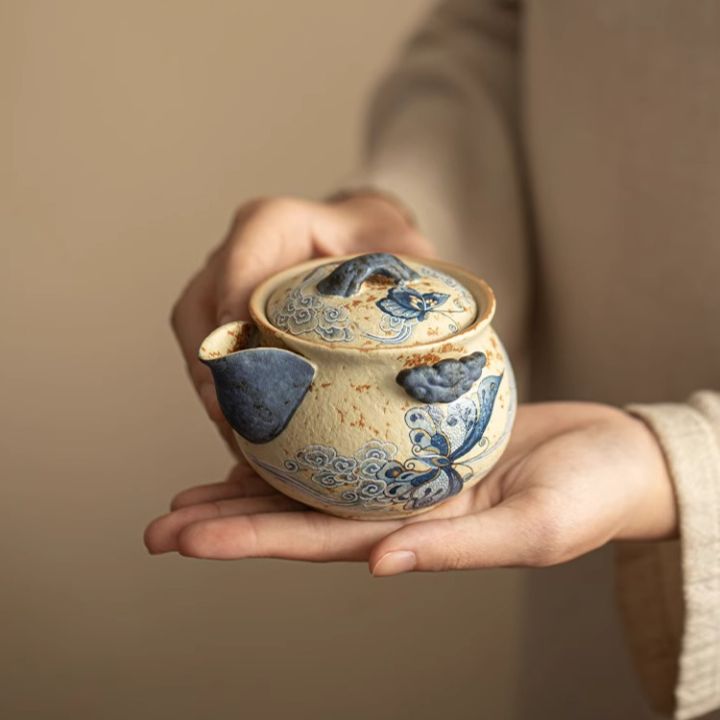 Retro Blue And White Ceramic Tea Pot Handmade Glazed Yixing Pot with ...
