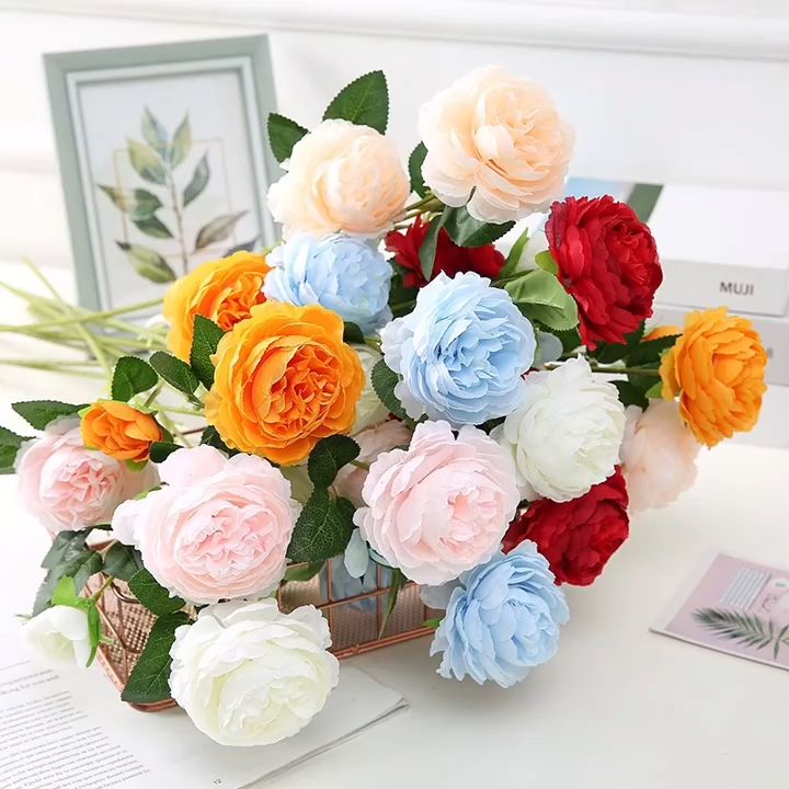(3 FLOWERS) PEONY ARTIFICIAL FAKE FLOWER Bouquet Living Room Home Decor ...