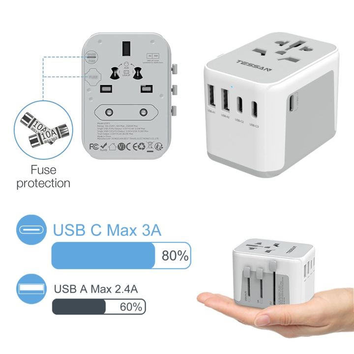 TESSAN Universal Travel Adapter 65W 100W Fast Charging Type C Charger ...