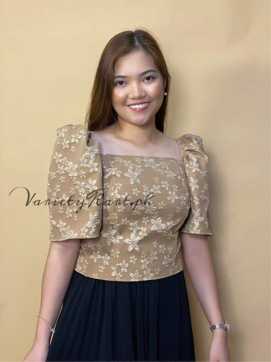 Modern Brown Embossed Top - Puff Sleeve Kimona | Lazada PH