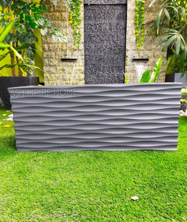 RUDI PB3 Waves Premium Thick Planter Box Matte Grey Fiberglass Flower ...