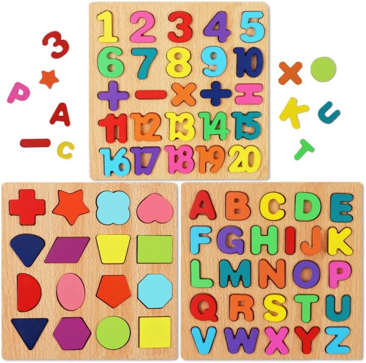 Alphabet Digital puzzle wooden toys shape Matching Kids early education ...