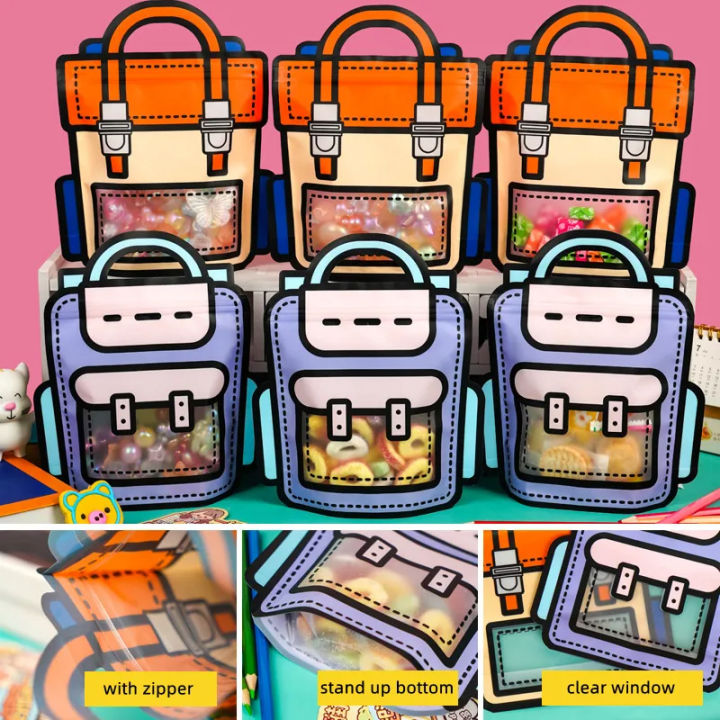 10Pcs Cute Backpack Standing Candy Bag Zip Lock Cookie Gift Plastic Bag ...