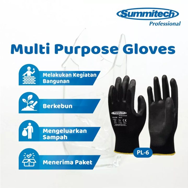 Sarung Tangan Safety SUMMITECH PL6 BK Multi Purpose Gloves / Sarung Tangan Karet Standart Proyek ...