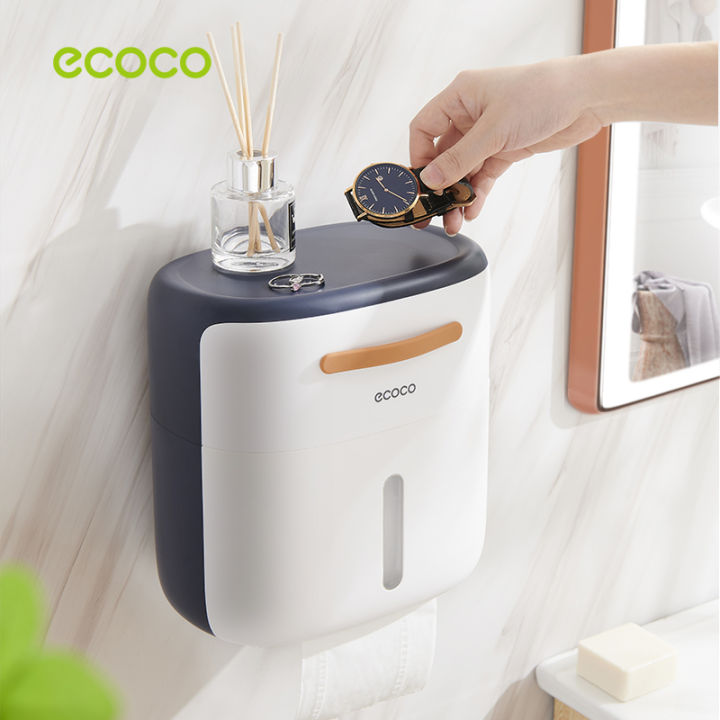 Ecoco Tissue Holder Box for Bathroom Wall-mounted Double Layer Tissue Dispenser with Drawer ...