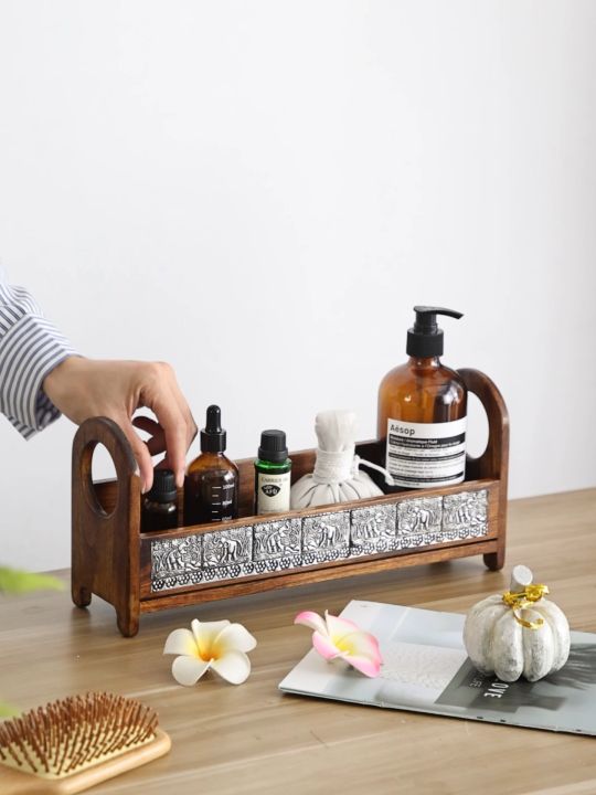 Teak Dressing Table Storage Box Desktop Rack Toilet Tank Top Cover ...