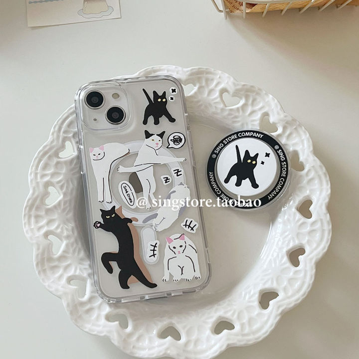 SINGSTORE Cute Cat Magnetic Stand Silicone Phone Case for iPhone 17 16 ...