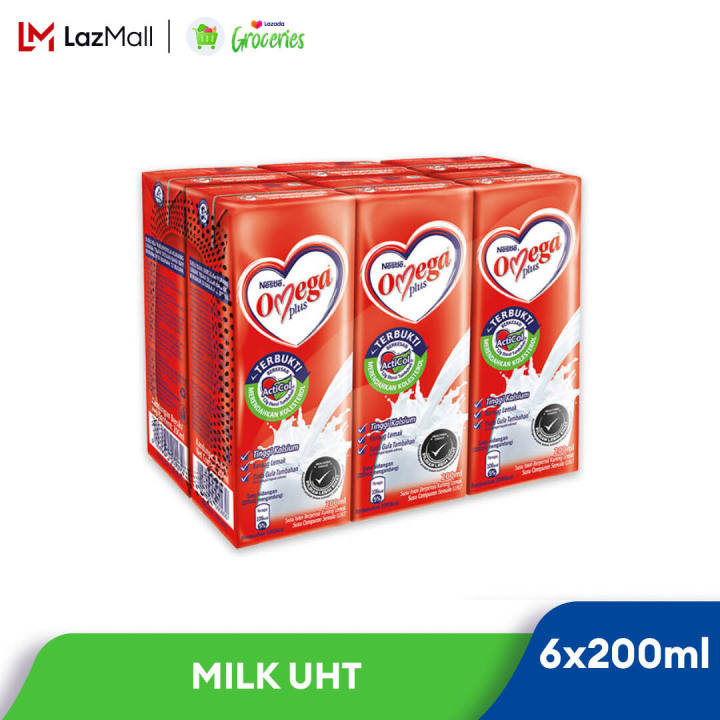 Nestle Omega Plus UHT Plain Milk (200ml x 6 Packs) | Lazada