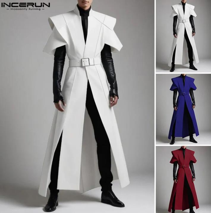 INCERUN Men's Handsome Fashion Stand Neck Belt Midi Cardigan Street ...