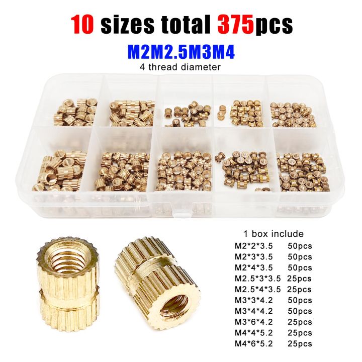 375/400pcs Injection Molding Knurl Insert Nut Embedded Nutsert Assortment Kit Set 10 Mix Size M2 ...