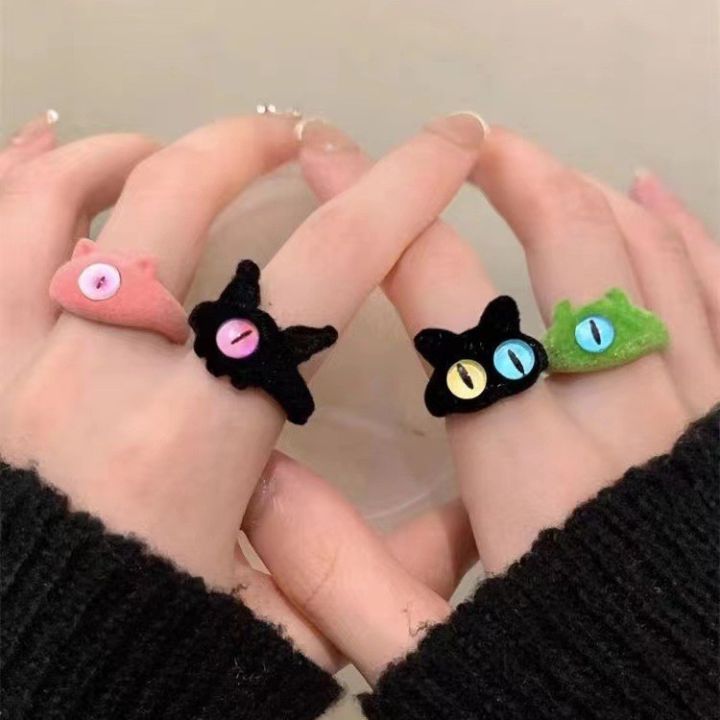 COCOJEWELRY Autumn and Winter Cartoon Flocked Cat-eye Monster Open Ring ...