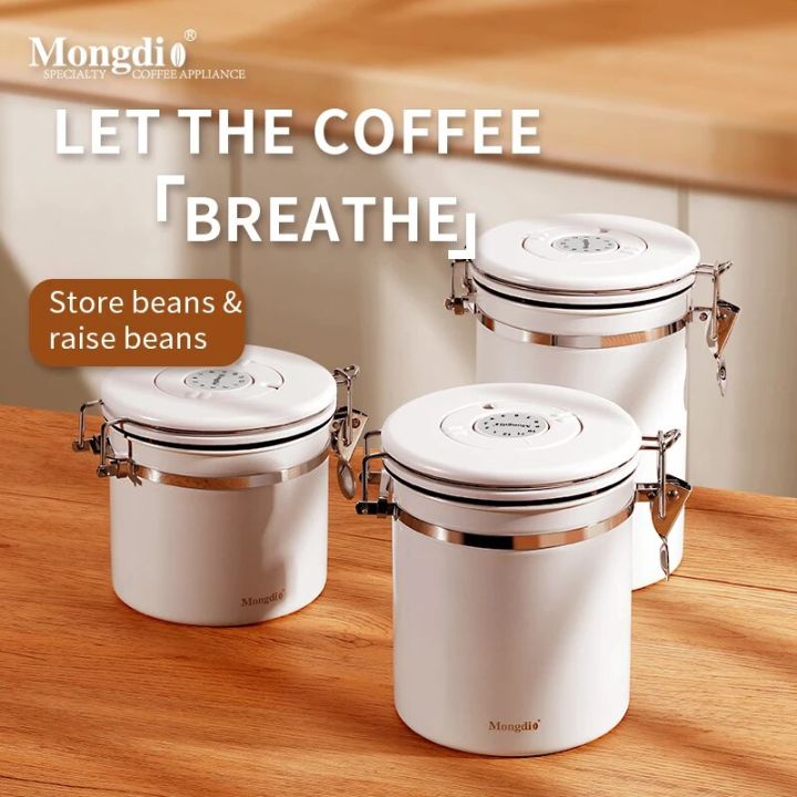 Mongdio Coffee Bean Storage Tank Coffee Powder Sealed Tank Stainless ...