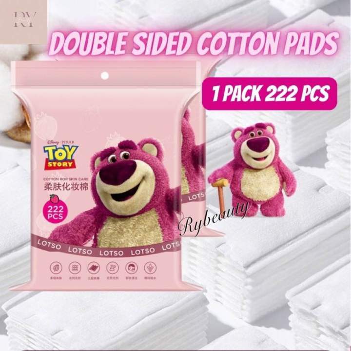 LOTSO BEAR double sided faciaL cotton pad 222 pcs/草莓熊化妆棉双面夹心/kapas muka ...