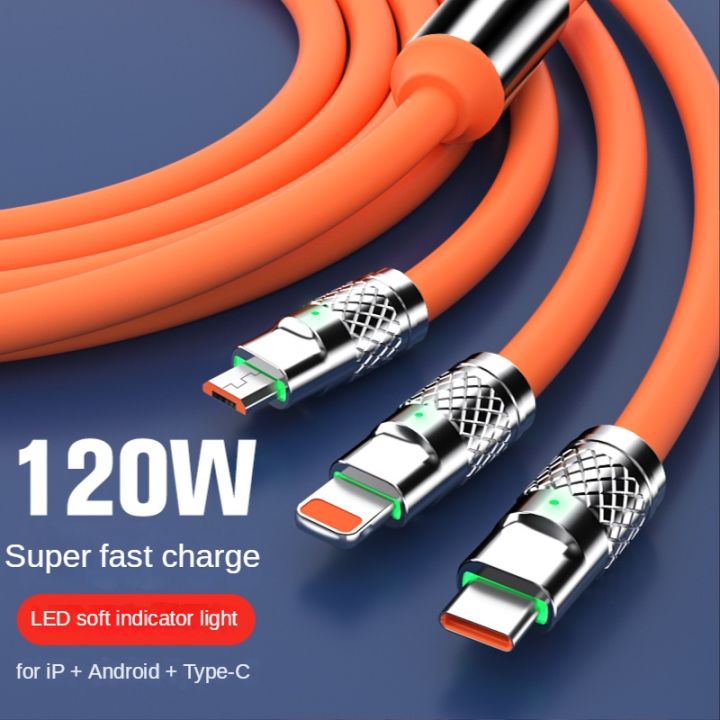 6A 120W Data Cable Zinc Alloy 3 In 1 Super Fast Charger Type C LED ...