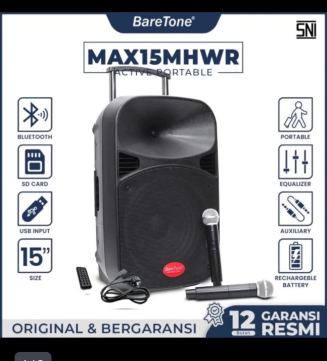 Speaker Aktif Portable BARETONE 15 inch wireless | Lazada Indonesia