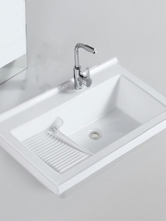 Integrated Ceramic Laundry Basin with Scrub Board Single Basin Semi ...