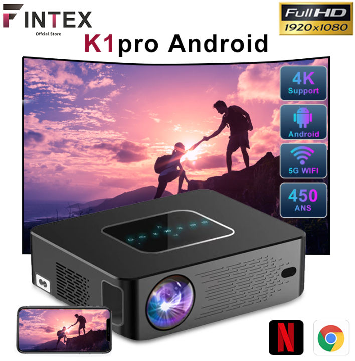 【🥇12500Lumes】FINTEX K1pro Native 1920P Full HD 4K 450ANS Android 10.0 Projector Portable Beamer ...