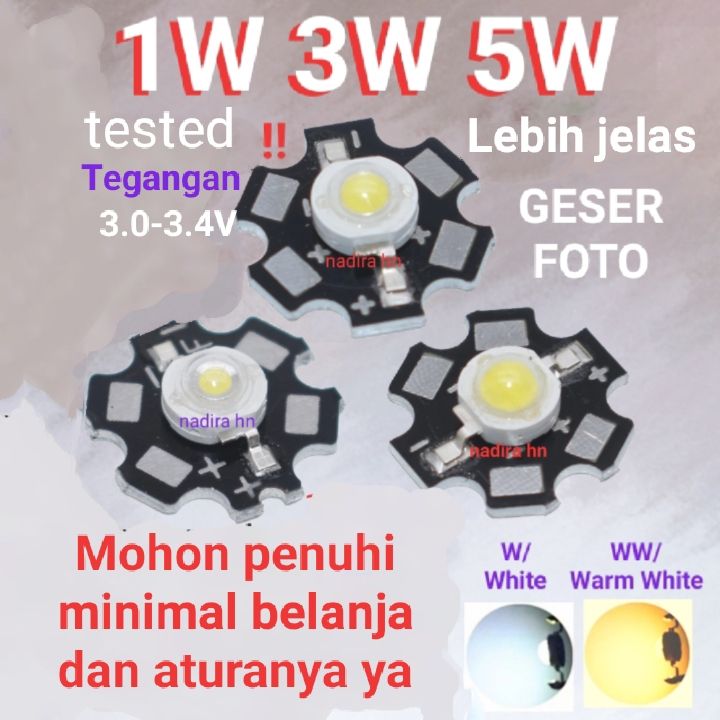 Led 1W 3W 5W+PCB hpl chip Grade A super bright lampu senter lampu sorot lampu hias lampu ...