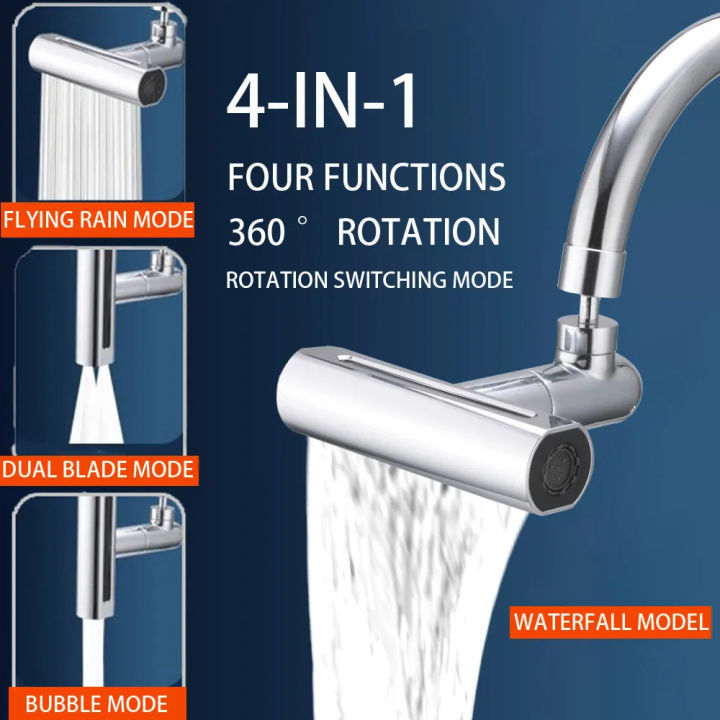 4 in 1 Waterfall Kitchen Faucet 4-Function Kitchen Sink Spray Nozzle ...