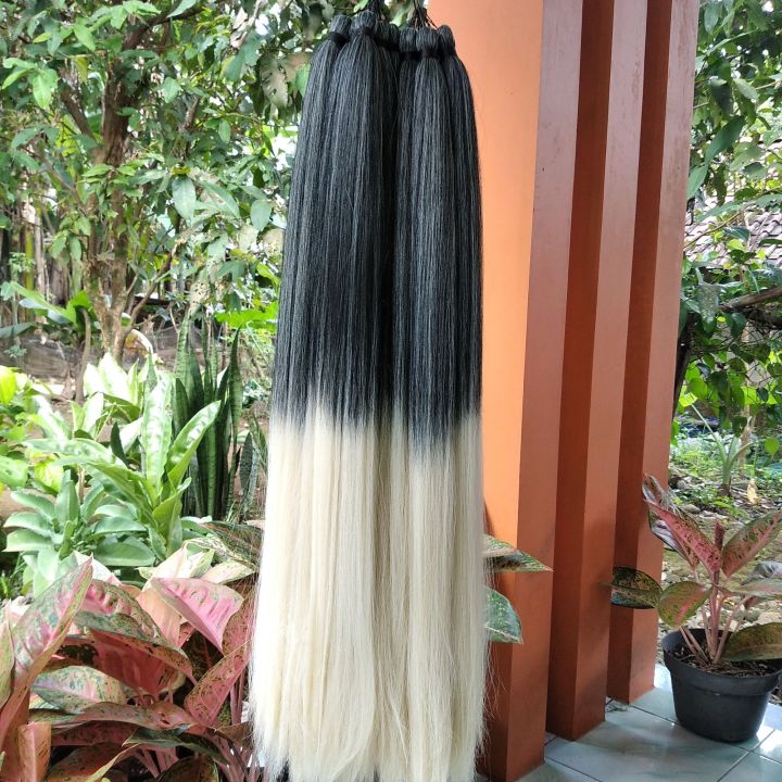 Rambut cemara warna hitam putih tulang panjang 90cm bahan sintetis ...