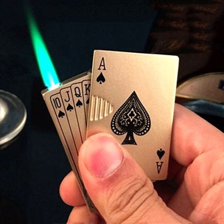 Green Flame Jet Flame Lighter Creative Poker Play Card Windproof ...