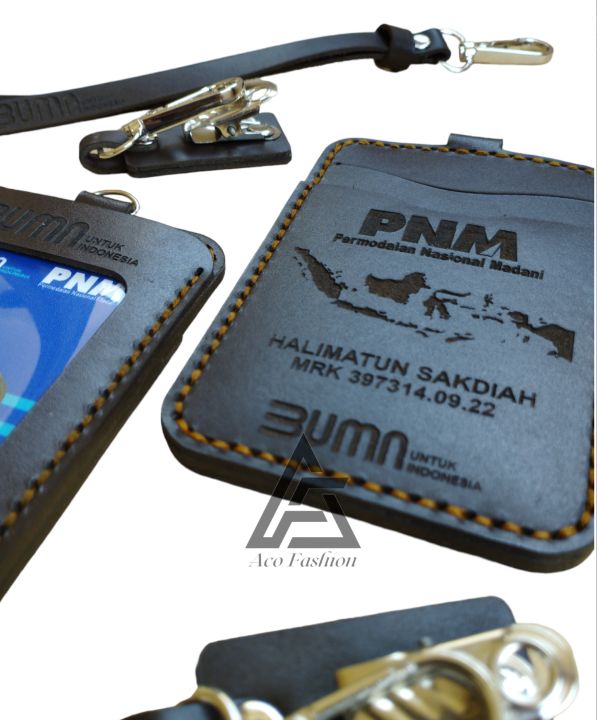 Id Card Holder kulit BUMN / name tag bumn / CUSTOM ID CARD KULIT / NAME ...