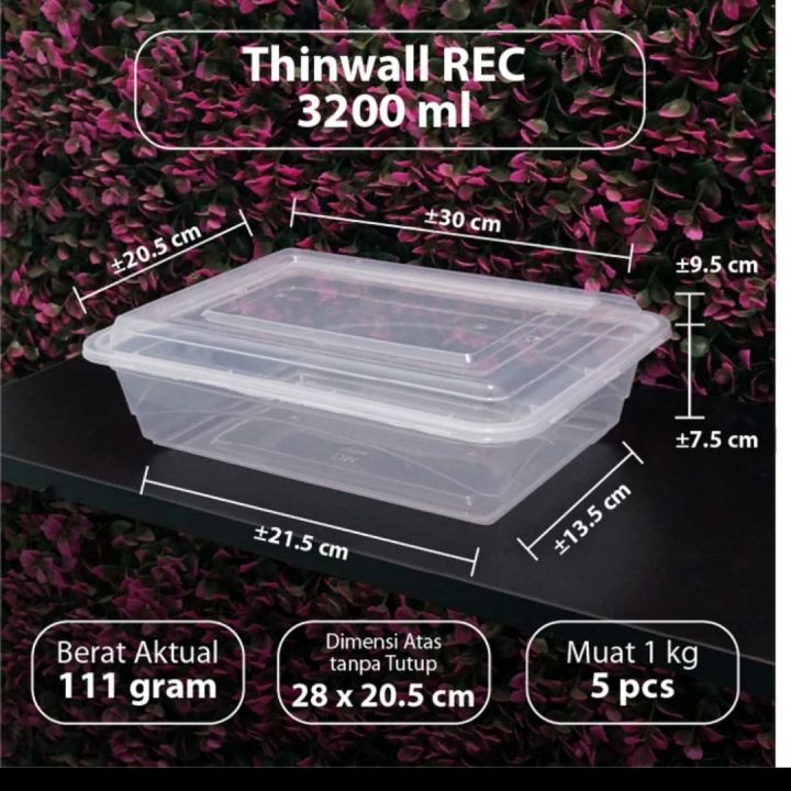 (isi 10 set) thinwall Rec persegi panjang besar 1850ml, 3200ml, 4000ml ...