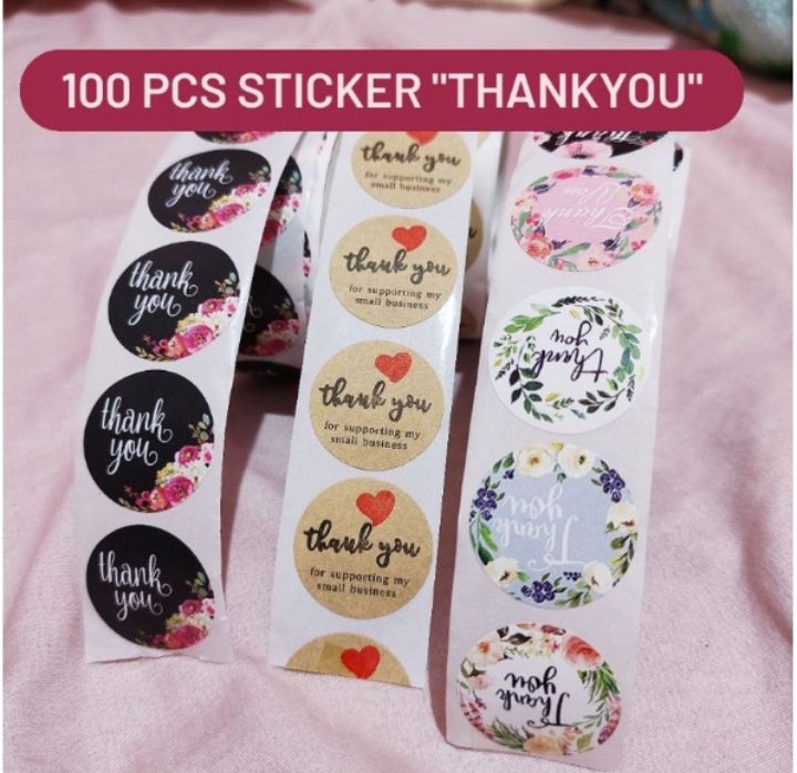 100 pcs sticker terima kasih / sticker thank you dan sticker Happy ...