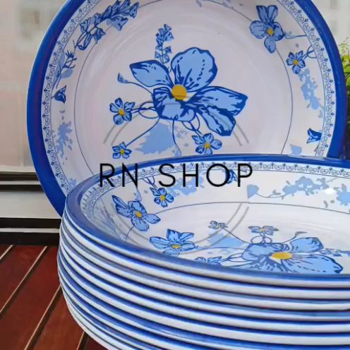 12 PIRING MELAMIN ULIR MOTIF TIONGKO BIRU TEBAL 9INCH 23 CM MODEL ...