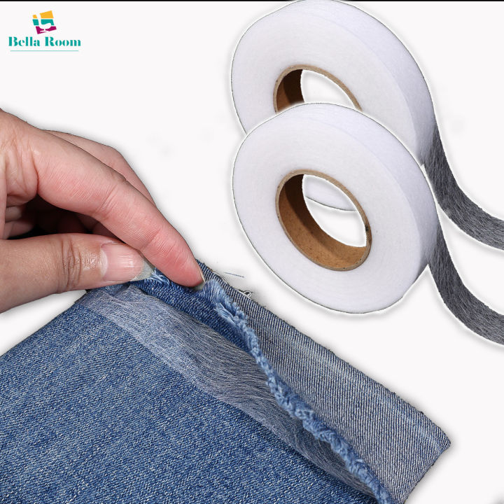 1ม้วน60เมตรผ้าสองด้านไม่ทอ Interlining เทปกาวรีดบนขอบเทปงานฝีมือเย็บผ้า ...