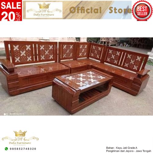 Kursi Tamu Sudut Minimalis Kayu Jati Jepara Model Domini | Lazada Indonesia