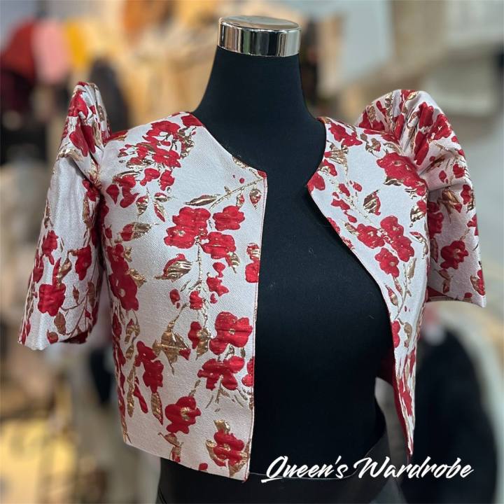 Red Floral Filipiniana Bolero Imelda Sleeves | Lazada Philippines