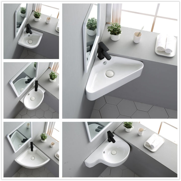 Triangle Wall-Mounted Washbasin Corner/Clockwise/Right Angle Bathroom ...
