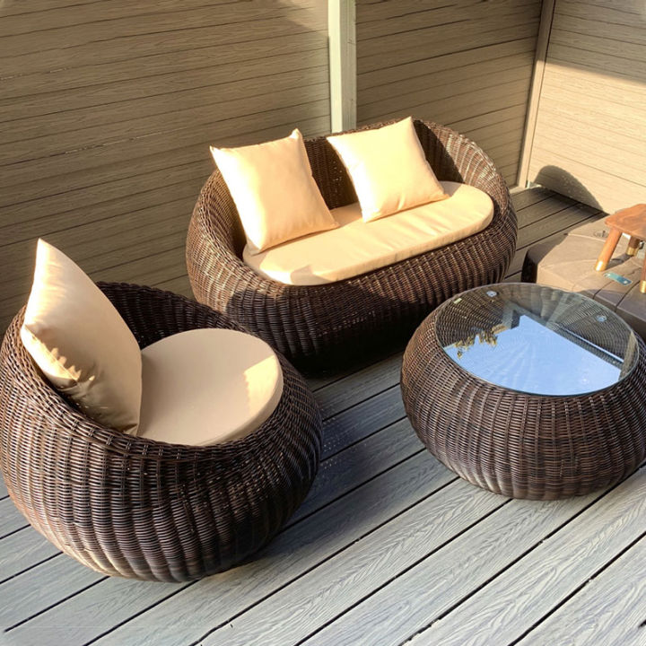 Outdoor Rattan Chair Three-Piece Balcony Sofa Courtyard House Rattan ...