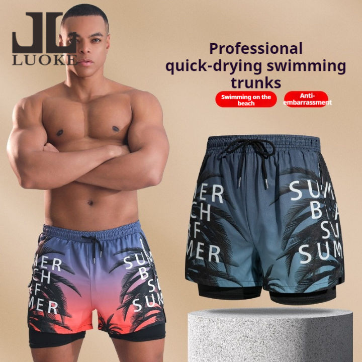 Luoke กางเกงว่ายน้ำซิปสองชั้นสำหรับบ๊อกเซอร์ของผู้ชายชุดว่ายน้ำห้าส่วน ...