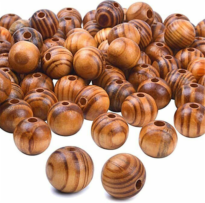 6/8/10/12/14/16/18mm DIY Natural Ball Round Stripe Spacer Wooden Beads ...