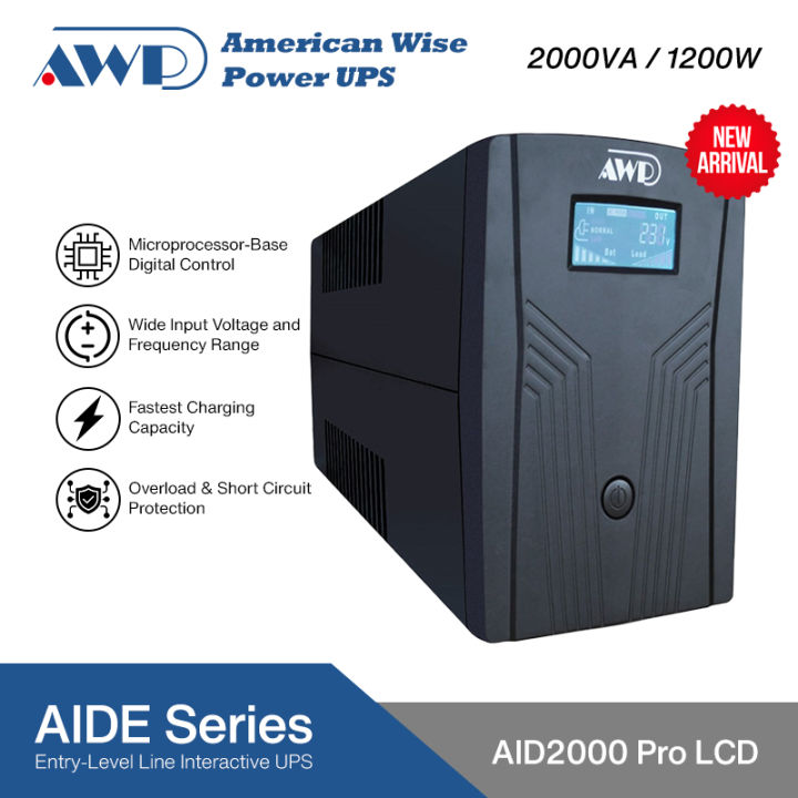 AWP AID2000 Pro Aide Pro LCD 1200W-2000VA UPS with AVR Uninterruptible ...