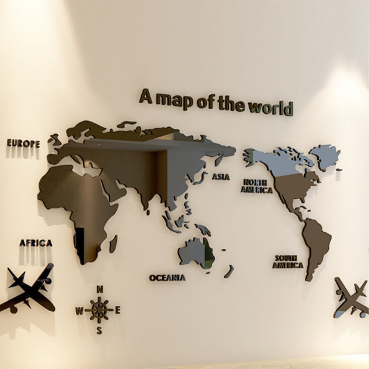 World Map Wall Sticker Acrylic 3D Solid Crystal World Map Wall ...