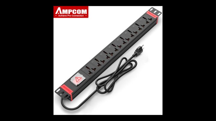 AMPCOM PDU Overload Short Air Circuit Breaker Universal 8 outlets 16A ...