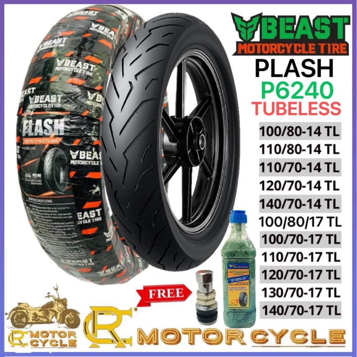 BEAST FLASH/P6240 TUBELESS TIRE BY 14/17 For Motorcycle Fr Pito & Tire ...