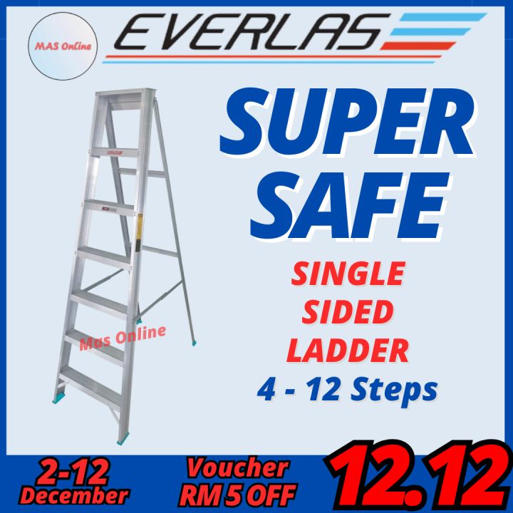 EVERLAS Aluminium Single Sided Ladder Step Ladder 4/5/6/7/8/9/10/11/12 ...