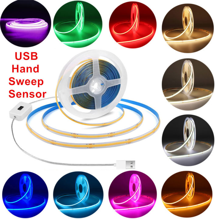 Angelila 5V COB LED Strip Light with Hand Sweep Sensor Controller 5m ...