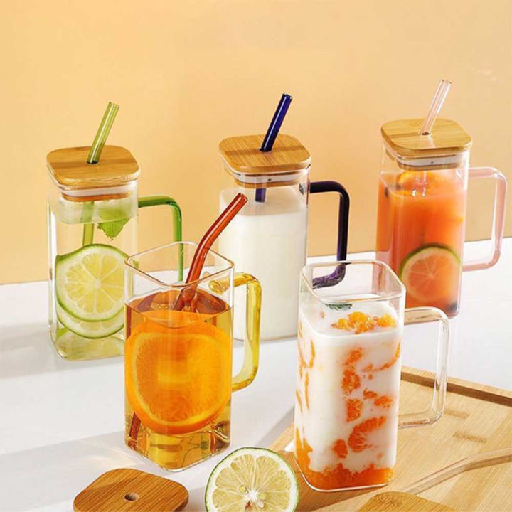 【Ready Stock】ZIR Mall 560ML/400ML Glass Cup with Lid and Straw ...