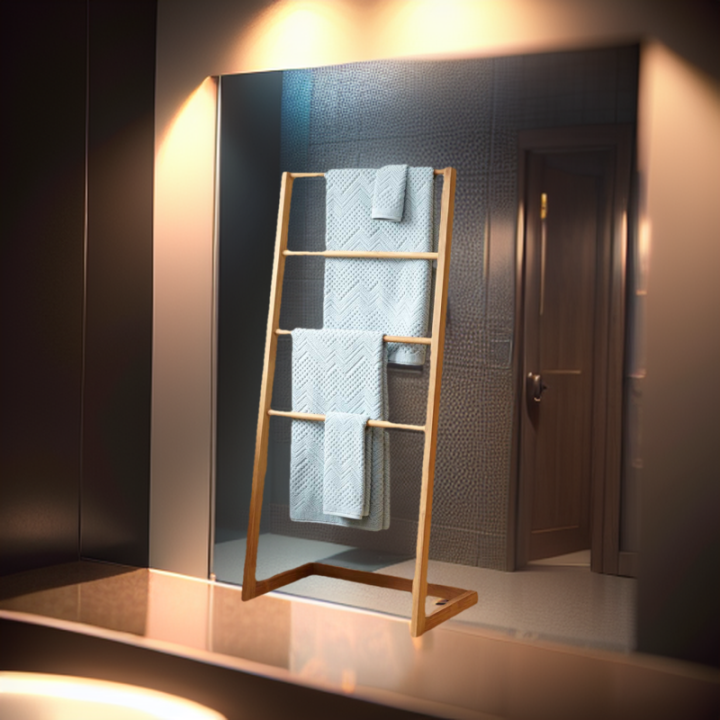 Teak Towel Stand crafted from solid wood. Keep towels organized with ...