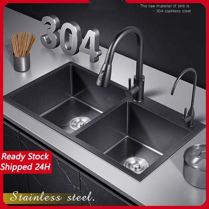 Black NANO Kitchen Sink Double Handmade Stainless Steel Seamless ...