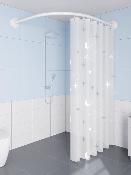 No Drilling Arc Pole Bathroom Shower Curtain Waterproof Partition ...